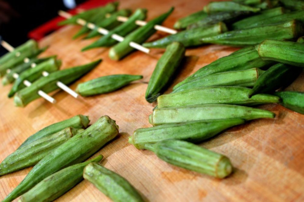 Grilled Okra with Red Curry-Lime Dressing - That Square Plate